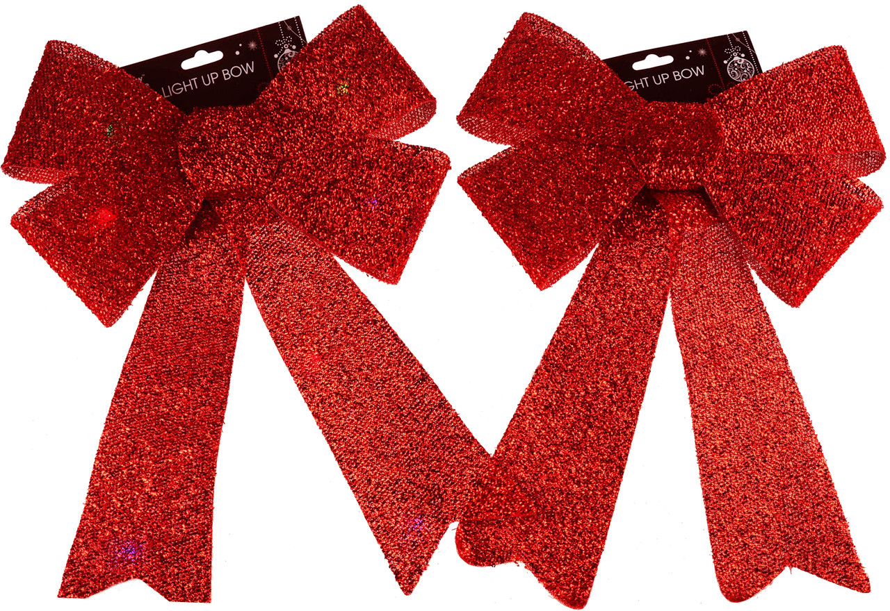 Set Of 2 Giant LED Light Up Christmas Bow 40cm Decorations - RED - Blue ...