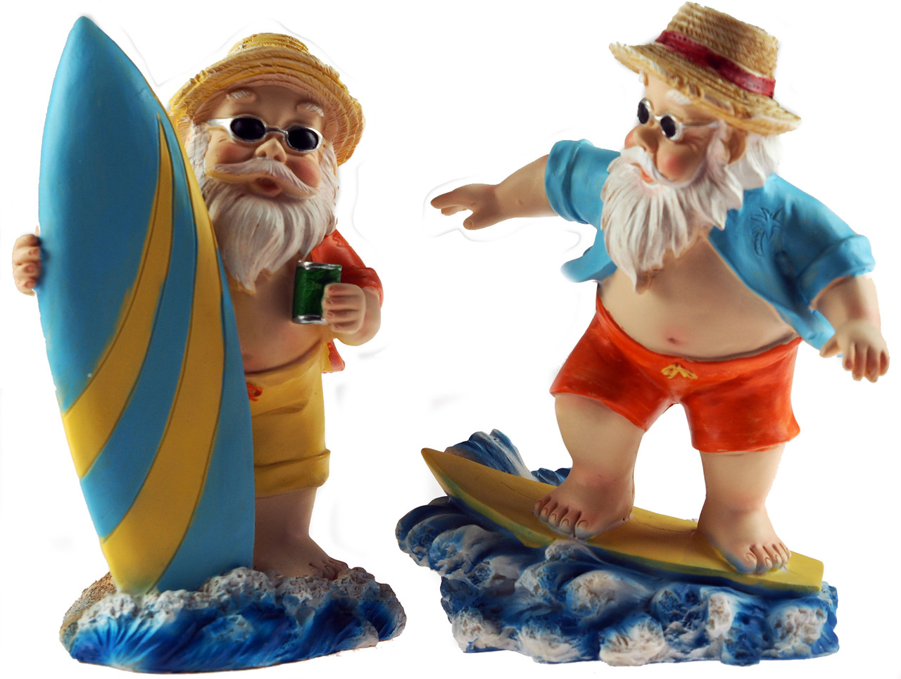 Set Of 2 Surfing Dude Gnomes 20cm Novelty Garden Figurines Ornaments ...