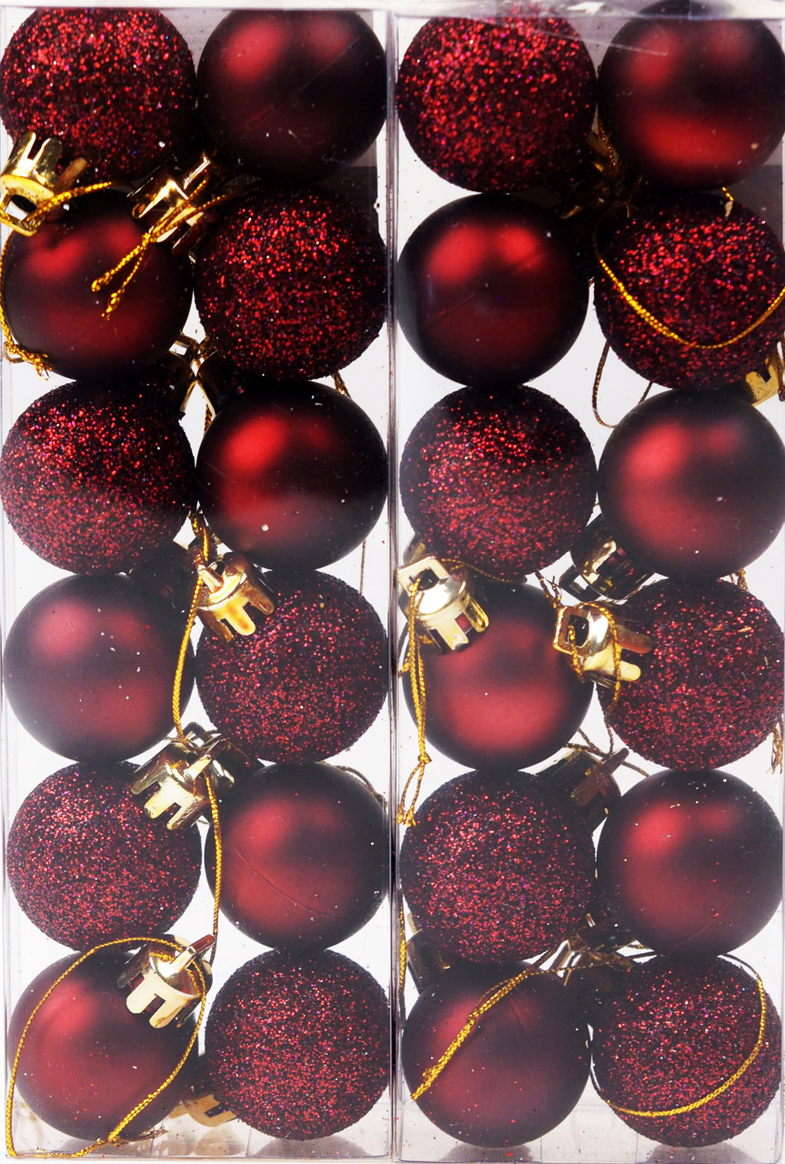 Set Of 24 Mini Christmas Mulled Wine Red Glitter Tree Baubles ...