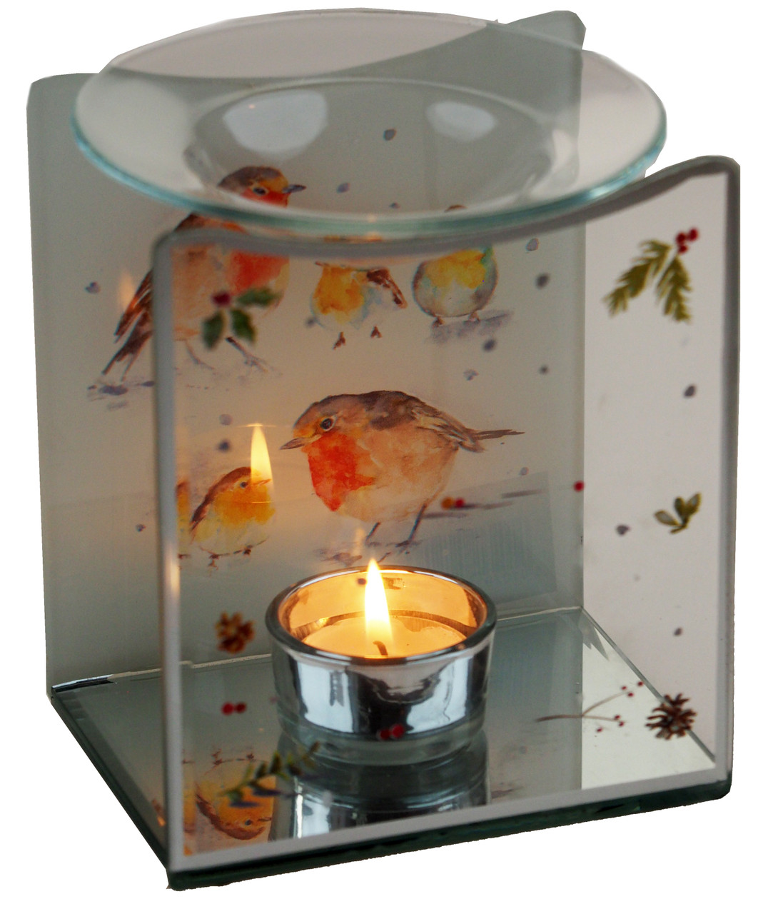 Christmas Winter White Robin Design Glass Oil Burner - Blue Whale Gifts