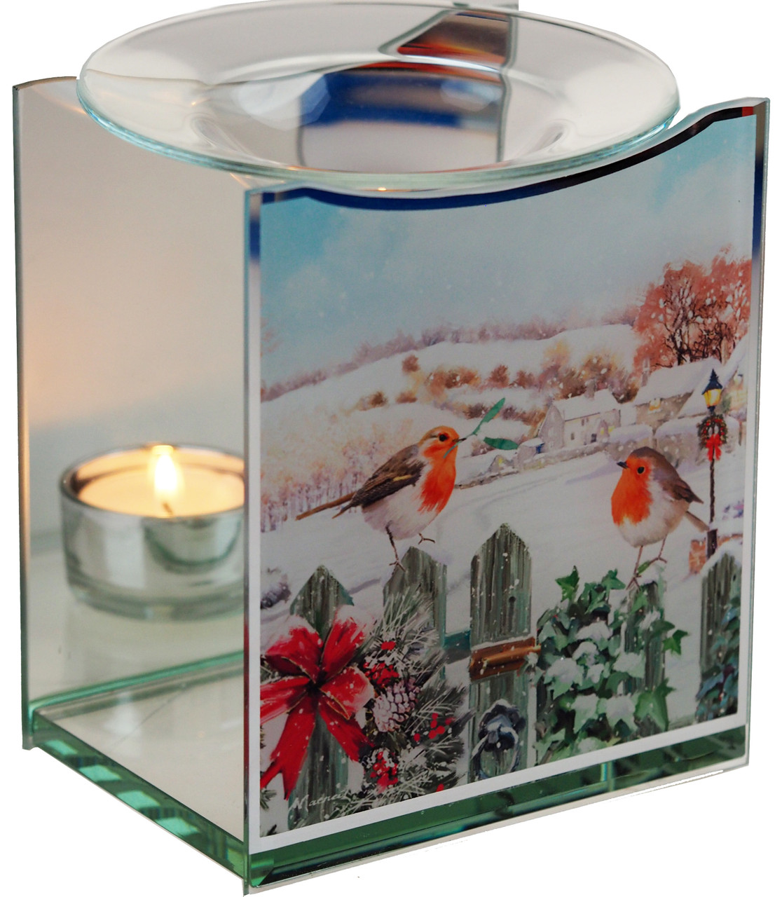 Christmas Traditional Robin Scene Glass Oil Burner - Blue Whale Gifts