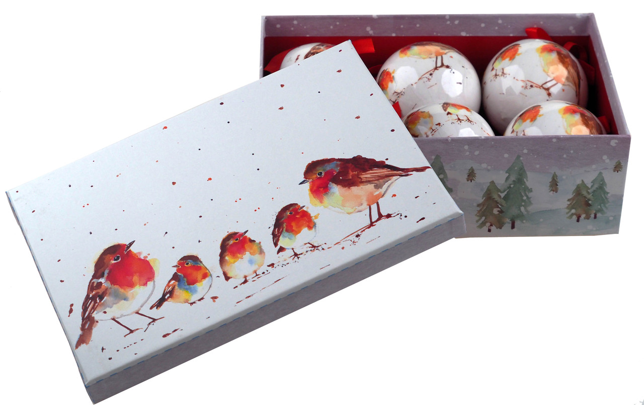 Traditional Robin Baubles In Gift Box / Christmas Tree Decorations (Set ...