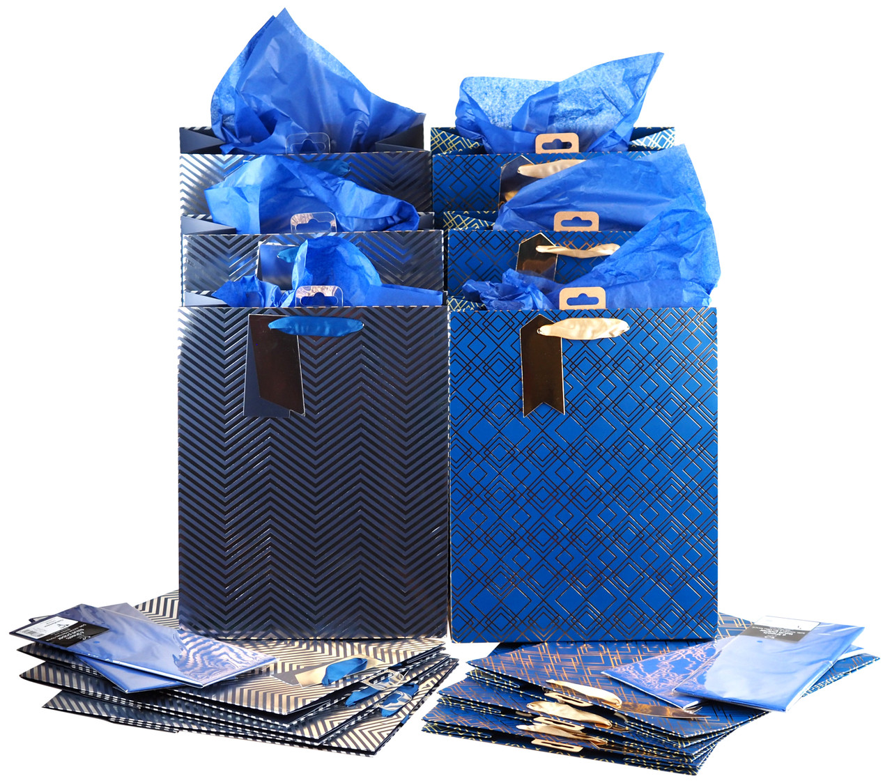 Navy Blue Foil Gift Bags with Tissue Large Set of 12 Blue Whale Gifts