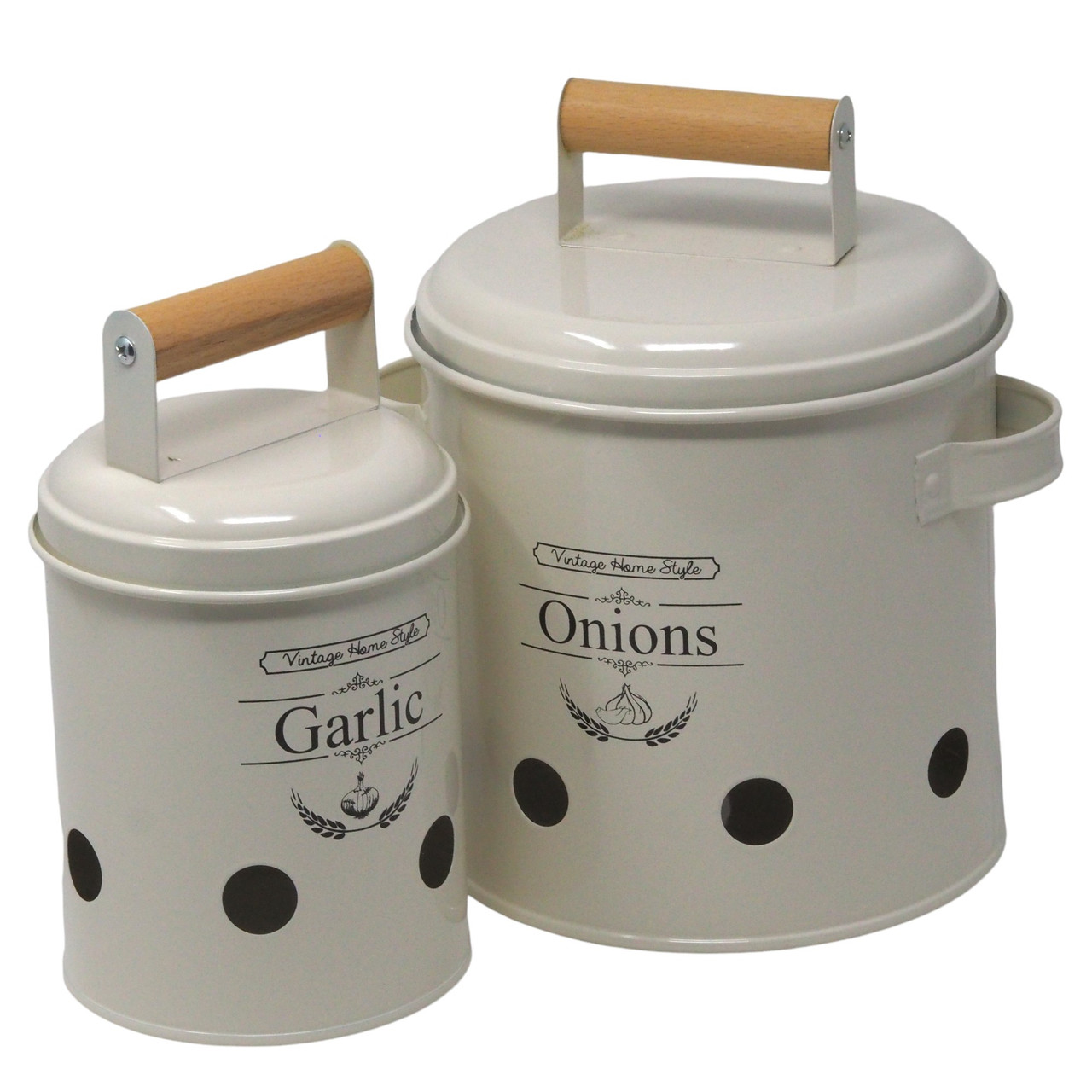 Onion & Garlic Storage Containers Metal Vintage Style with Handles ...