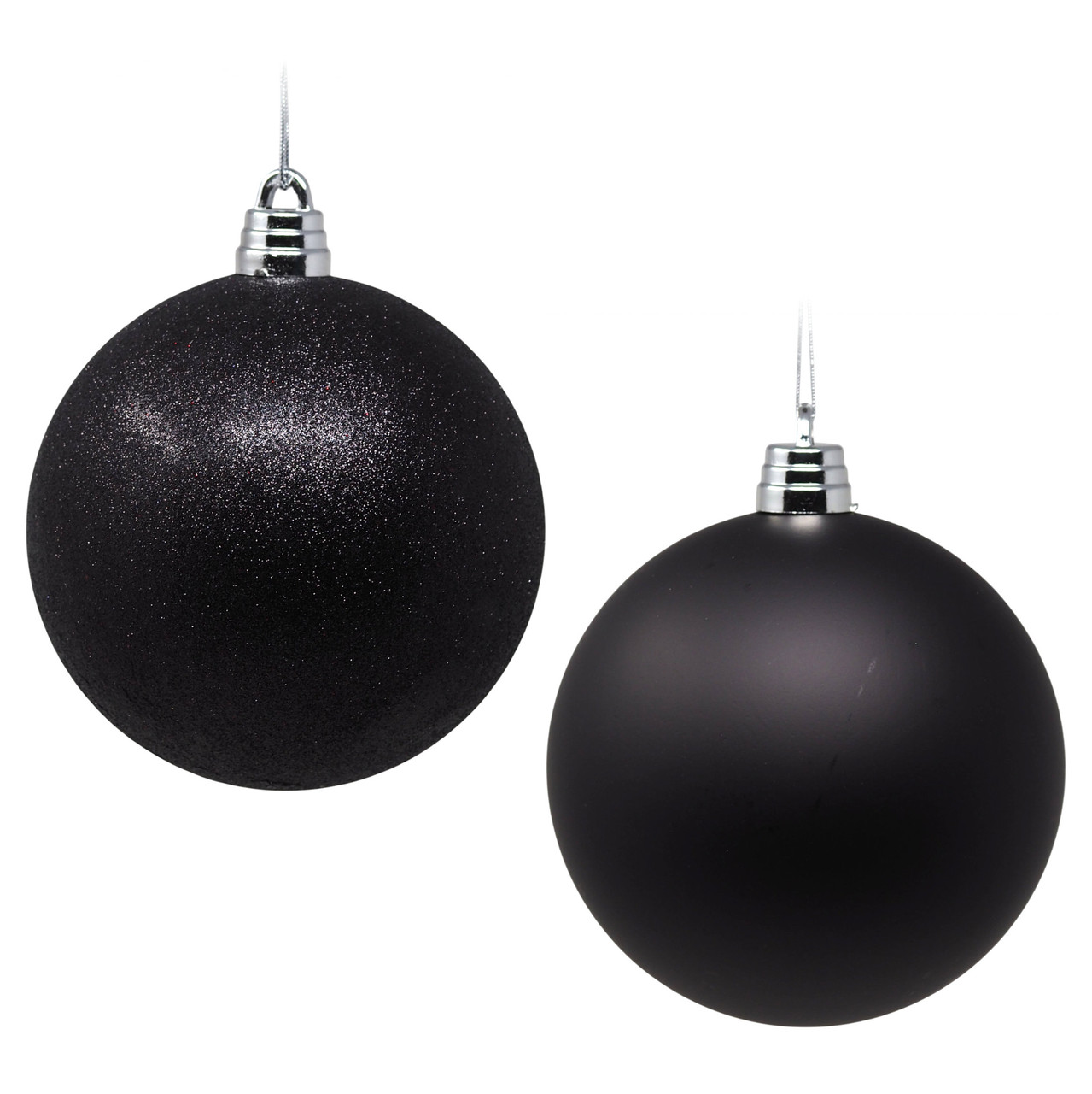 Large 15cm Christmas Tree Baubles Black - Matte & Glitter - Set of 4 ...