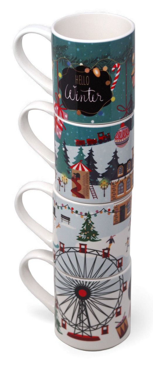 Winter Wonderland Christmas Ceramic Stacking Mugs - Set of 4 - Blue ...