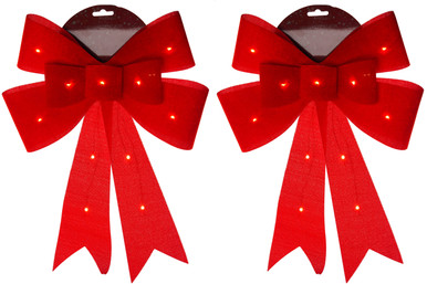 Giant Red LED Light Up Christmas Bow 40cm Decorations (Set of 2) - Blue ...