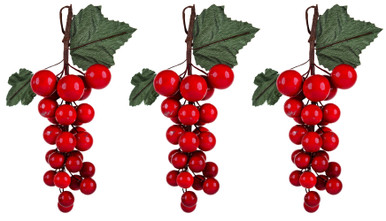 Red Berry Cluster 17cm Hanging Christmas Tree Bauble Decoration - Set ...