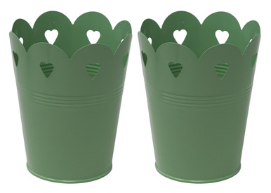 Metal Flower Plant Pots with Heart Cutout Design - Sage Green - Set of ...