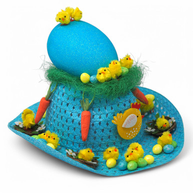 Boys Ready Made Decorated Easter Cowboy Hat Bonnet - Blue Egg - Blue ...