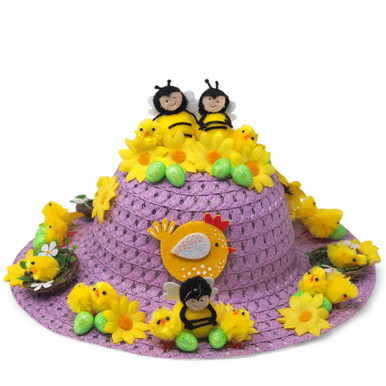 Girls Ready Made Decorated Easter Hat Bonnet - Bumble Bees - Blue Whale ...