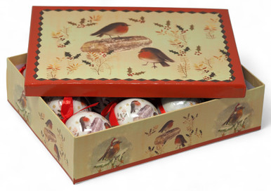 Christmas Robin Decorative Tree Baubles in Gift Box - Set of 12 - Blue ...