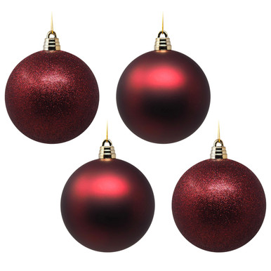 Large 15cm Christmas Tree Baubles Deep Wine Red - Matte & Glitter - Set ...