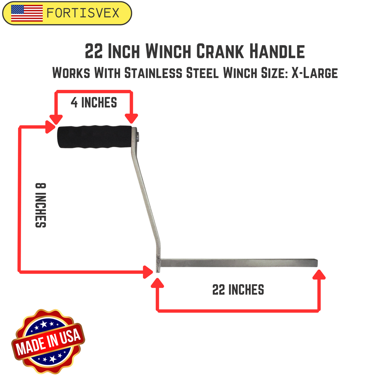 22 Inch Handle Crank For Stainless Steel Flagpole Winches Internal Halyard