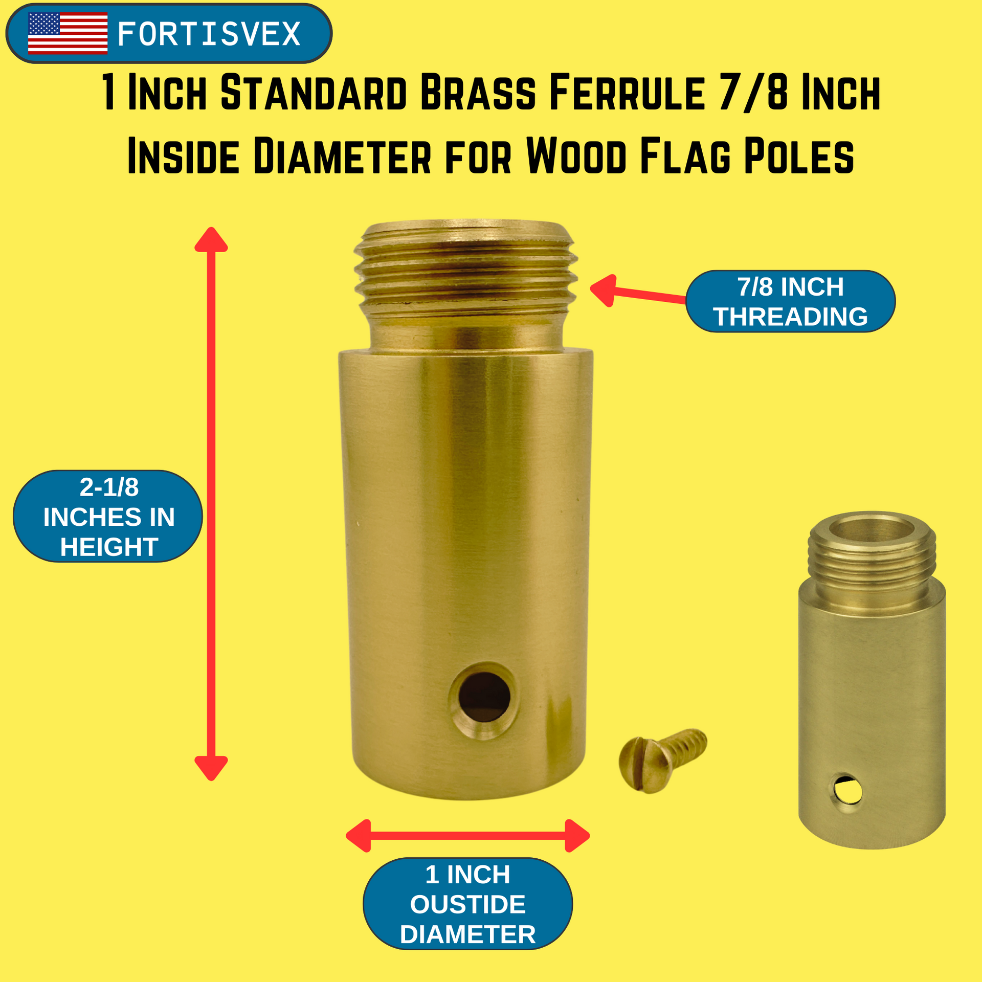 1 Inch Standard Brass Ferrule 7/8 Inch Inside Diameter for Wood Flag ...
