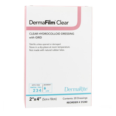 Thin Hydrocolloid Dressing DermaFilm 2 X 4 Inch Rectangle
