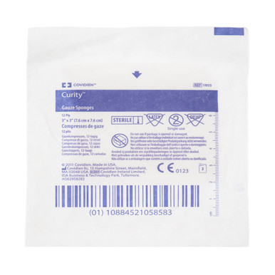 Gauze Sponge Curity 3 X 3 Inch 2 per Pack Sterile 12-Ply Square