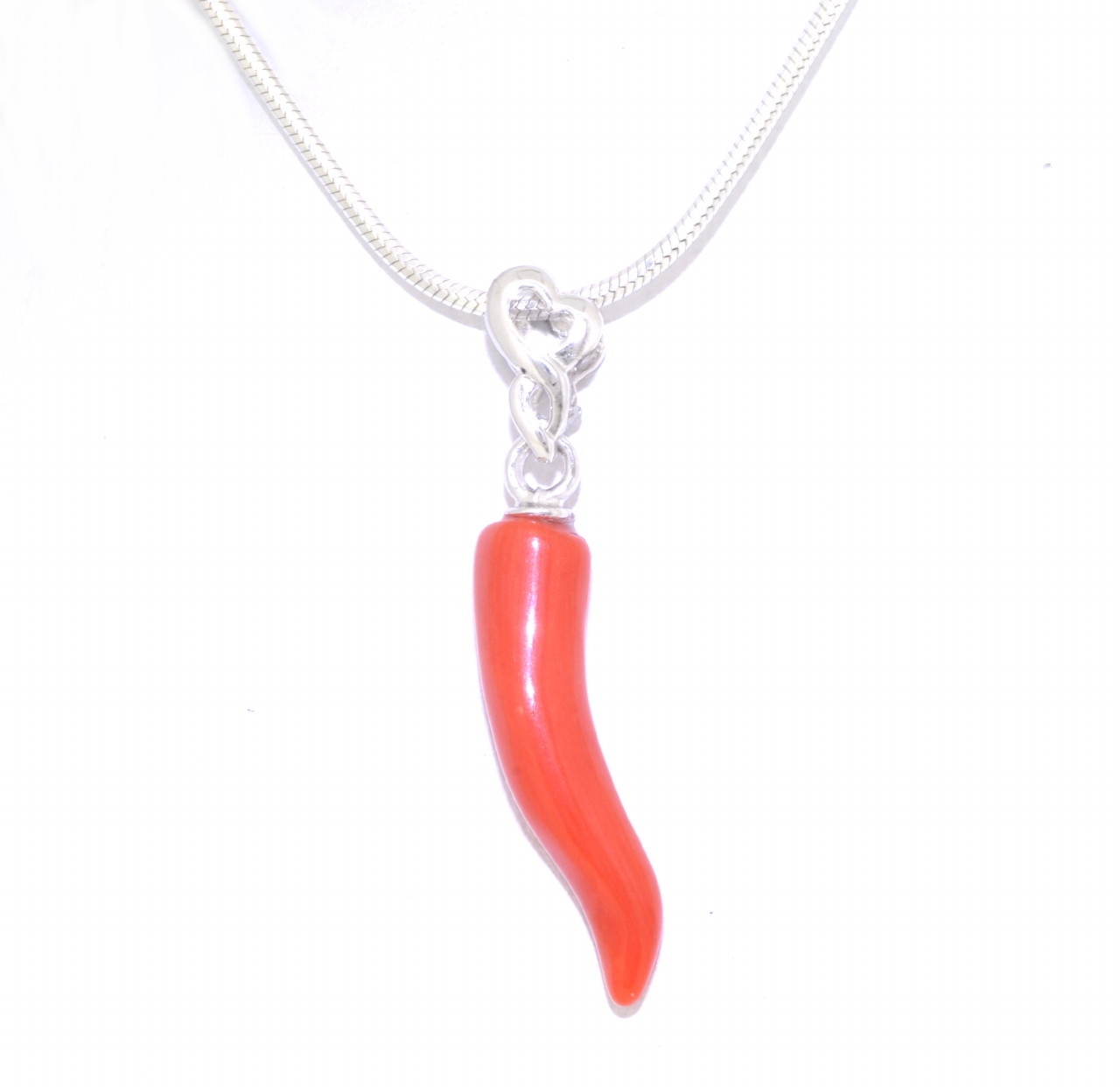 Sterling Silver Coral Italian Horn Charm