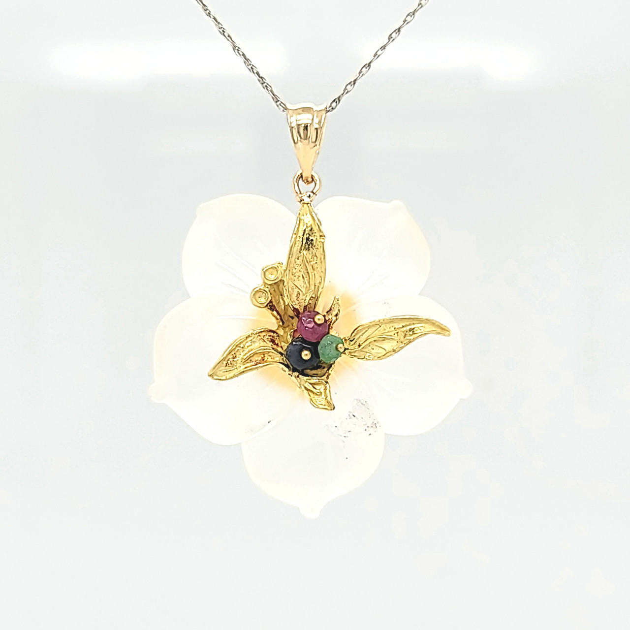 14K Yellow Gold Flower Charm with Gemstones | Shin Brothers Jewelers Inc.