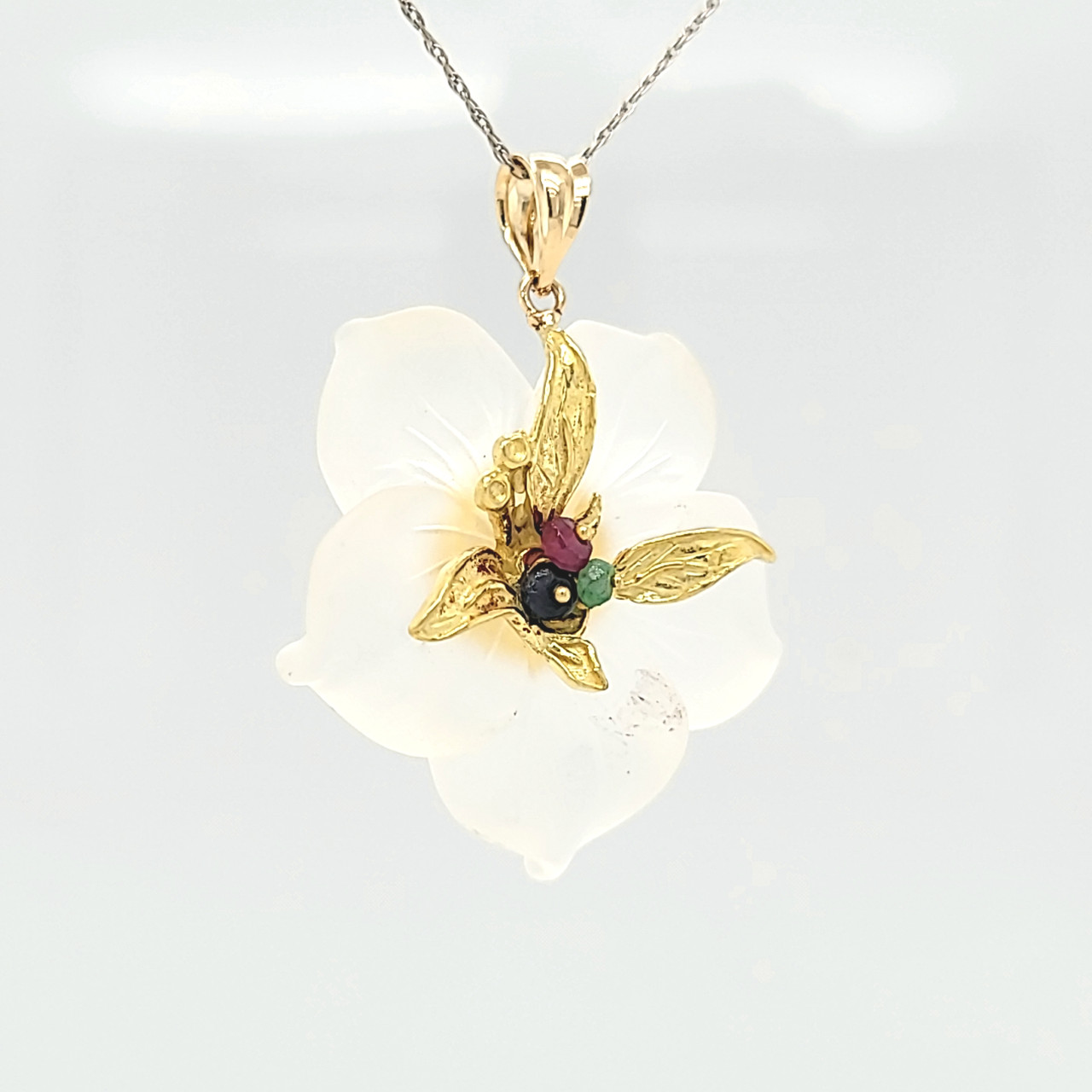 14K Yellow Gold Flower Charm with Gemstones | Shin Brothers Jewelers Inc.