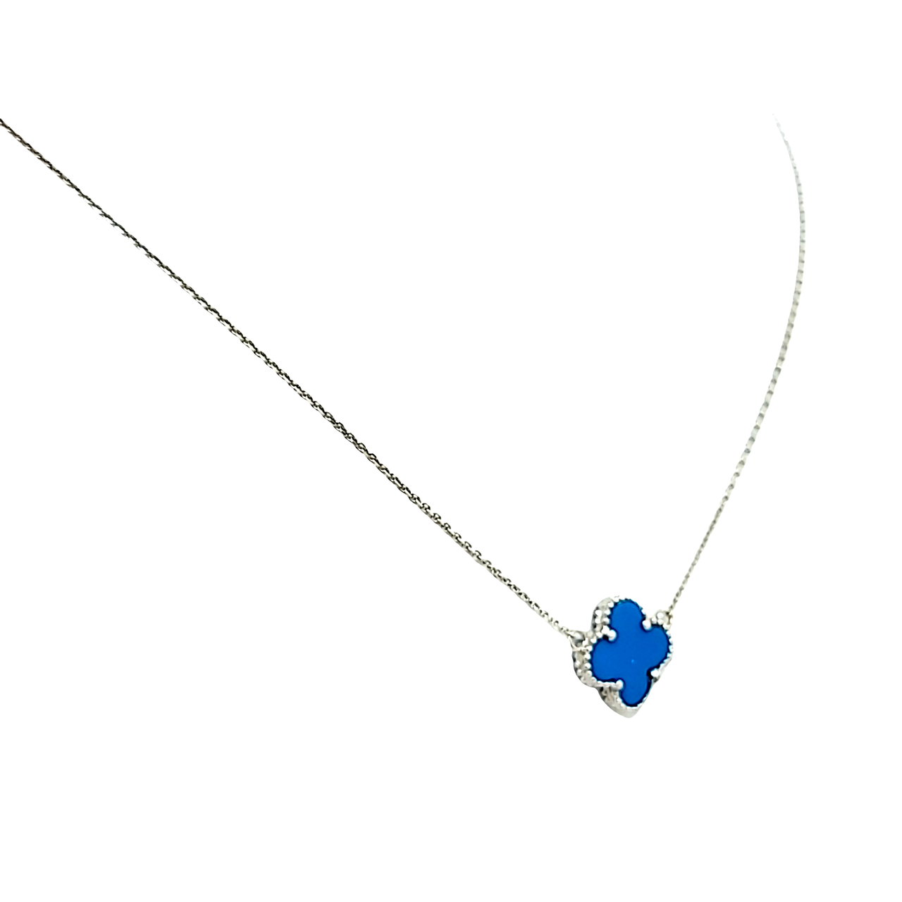 14K White Gold Turquoise Clover 18" Necklace 32000726 | Shin Brothers*