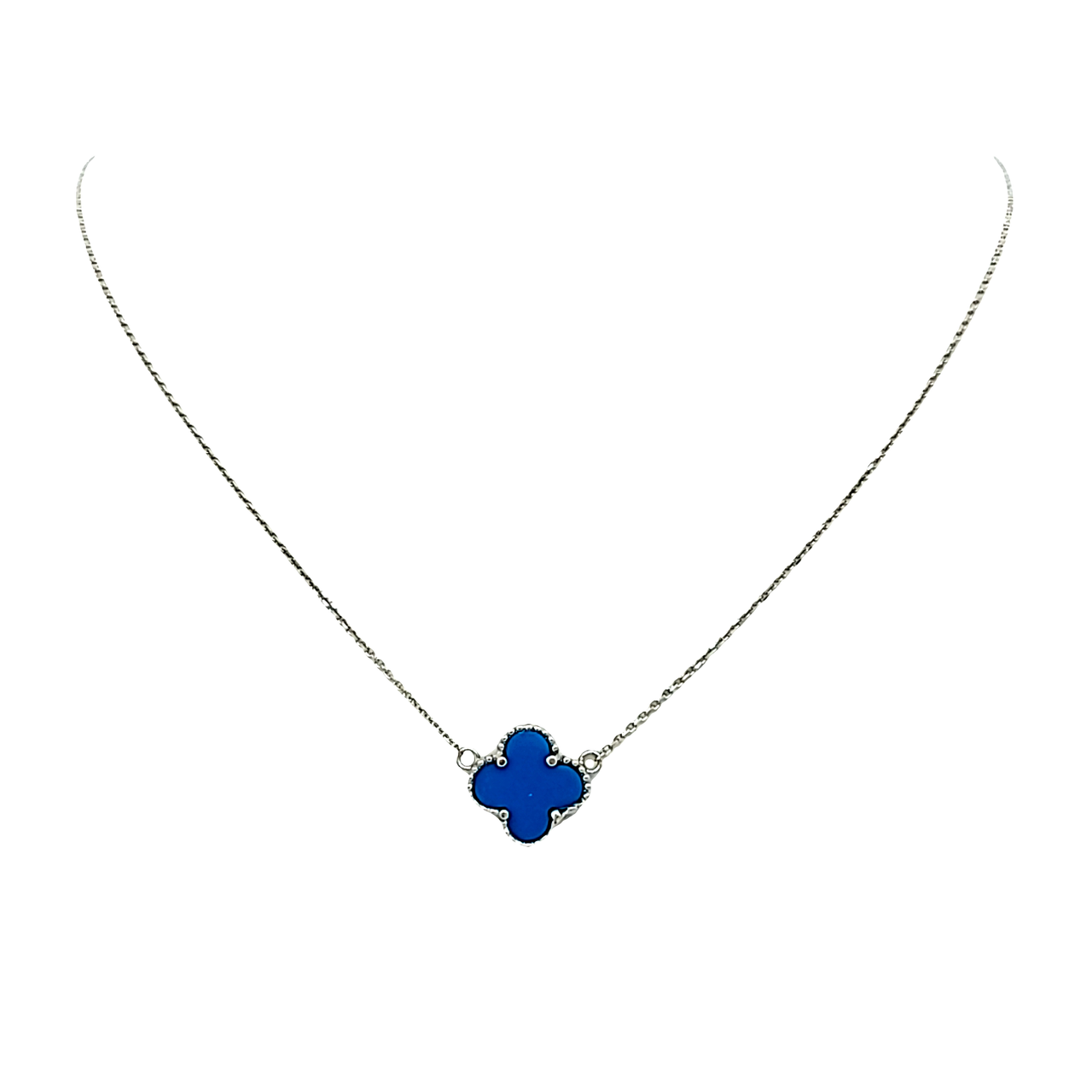 14K White Gold Turquoise Clover 18" Necklace 32000726 | Shin Brothers*