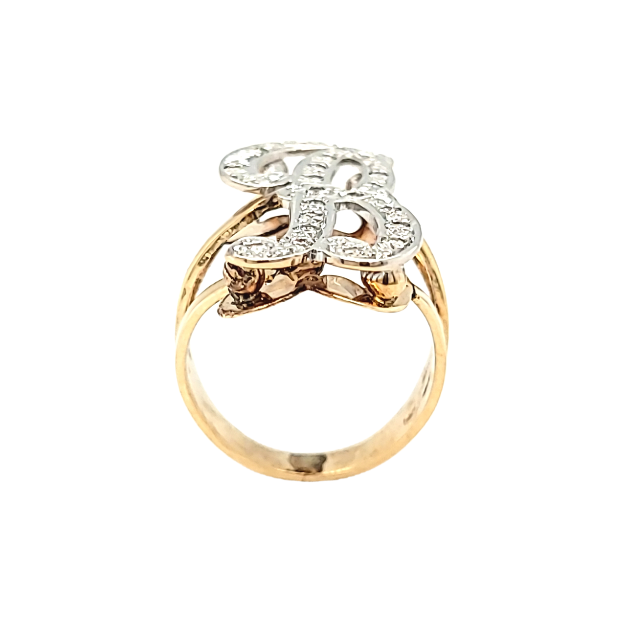 14K Yellow Gold Diamond "B" Initial Ring | Shin Brothers Jewelers Inc.