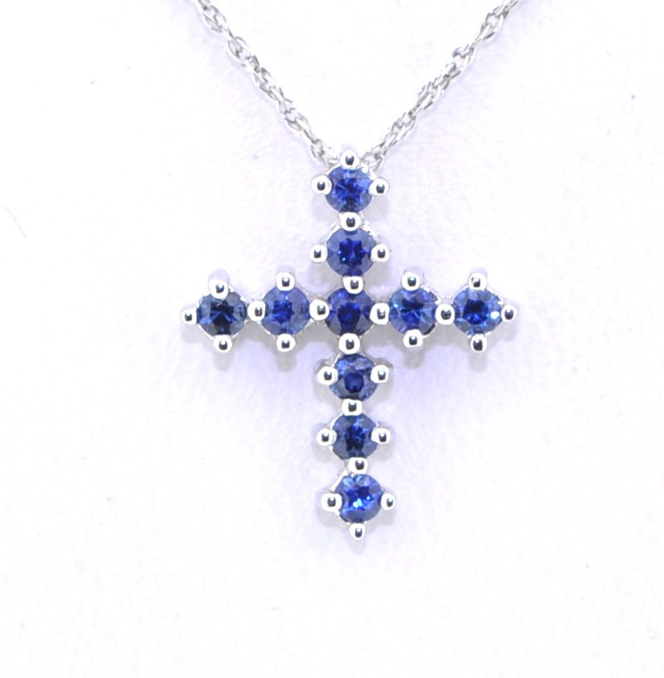 52000315 14K White Gold Sapphire Cross - Shin Brothers Jewelers Inc.