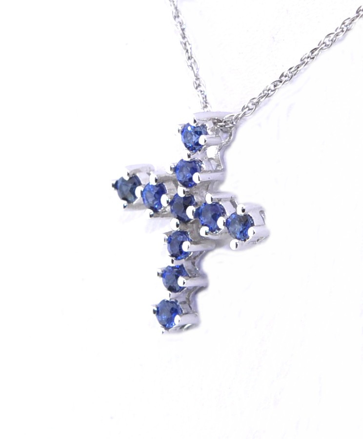 52000315 14K White Gold Sapphire Cross - Shin Brothers Jewelers Inc.