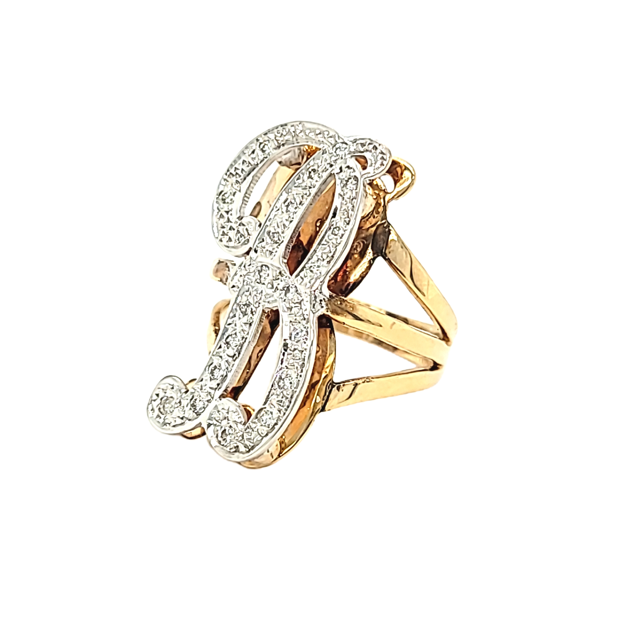 14K Yellow Gold Diamond "B" Initial Ring | Shin Brothers Jewelers Inc.