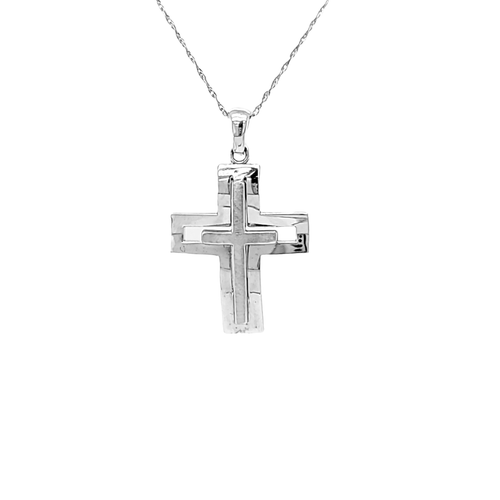 14K White Gold Double Cross Charm | Shin Brothers Jewelers Inc.