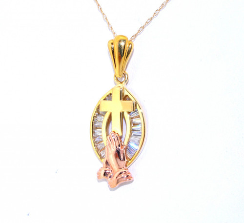 14K Two Tone Gold CZ Hand of God Charm 52001238 | Shin Brothers*