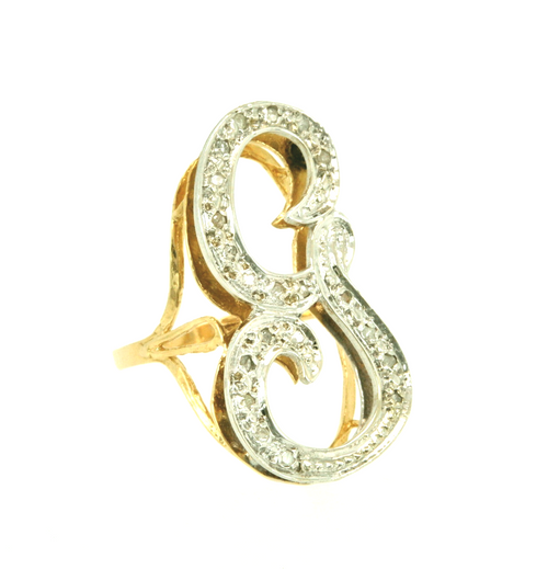 14K Two Tone Gold Diamond Initial "G" Ring 11003444 | Shin Brothers*
