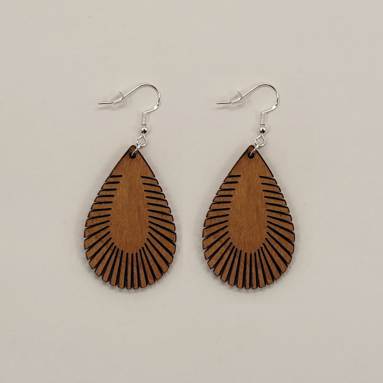 Peace Hands Teardrop Laser Cut Alder Wood Earrings