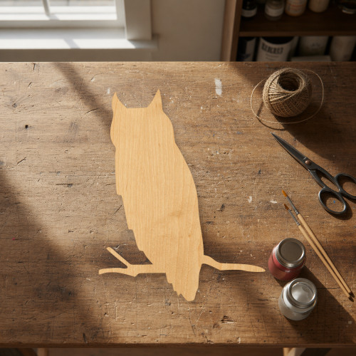 Unfinished Owl On Branch Wood Cutout for Crafts | Baltic Birch Wood Shape
