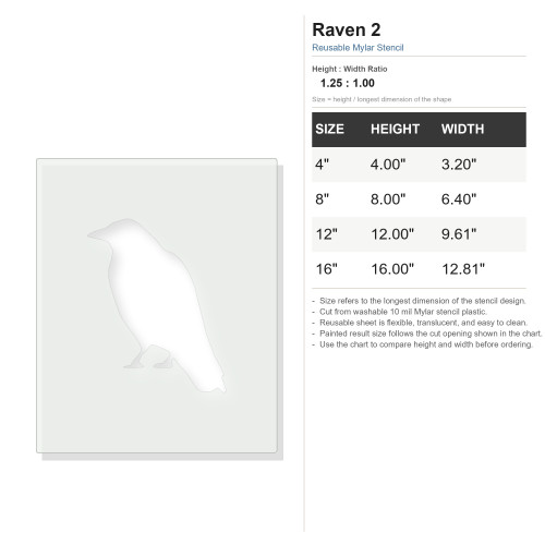 Raven 2 Mylar Stencil | Reusable 10 mil Craft Stencil