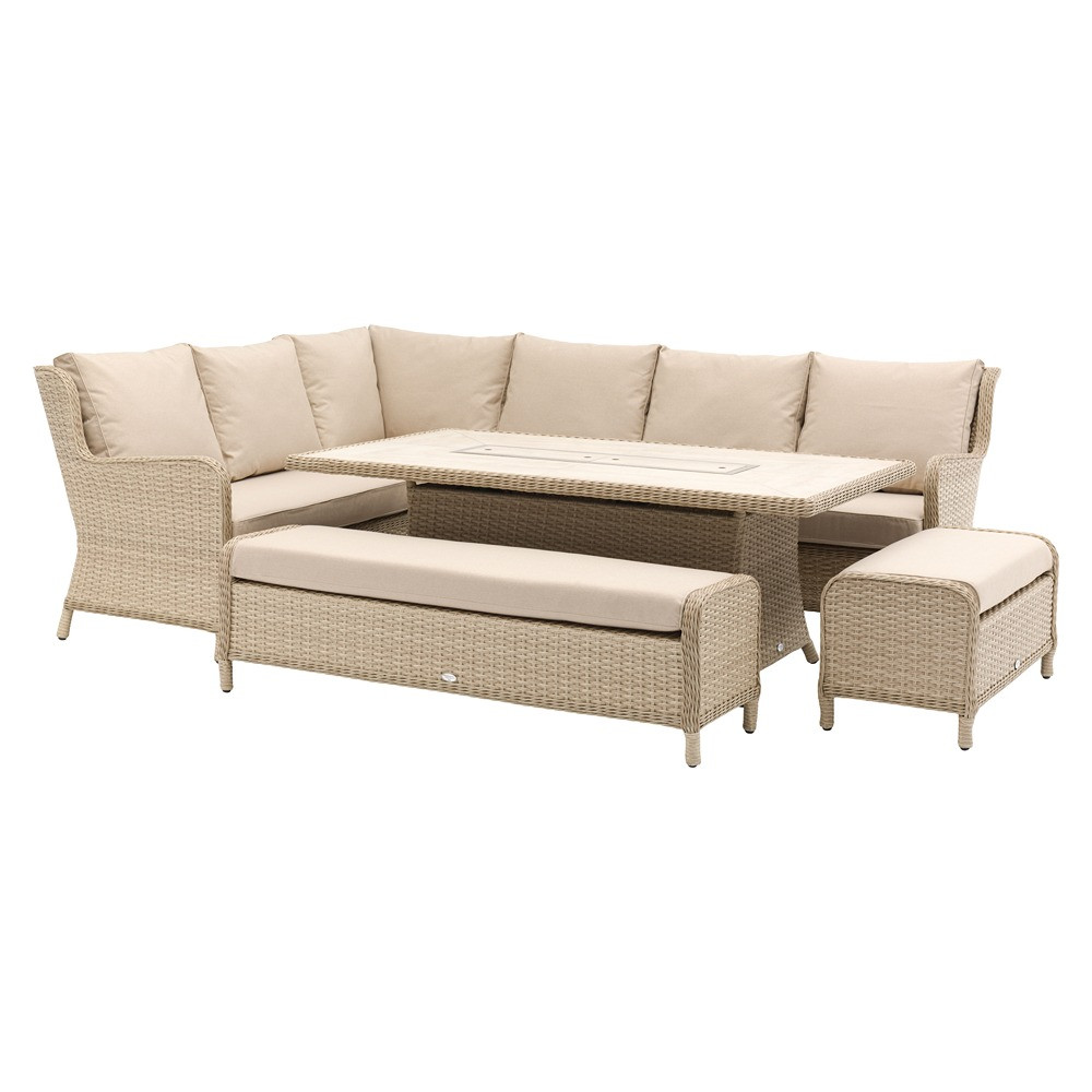 Bramblecrest Somerford L-Shaped Corner Set with Firepit Table