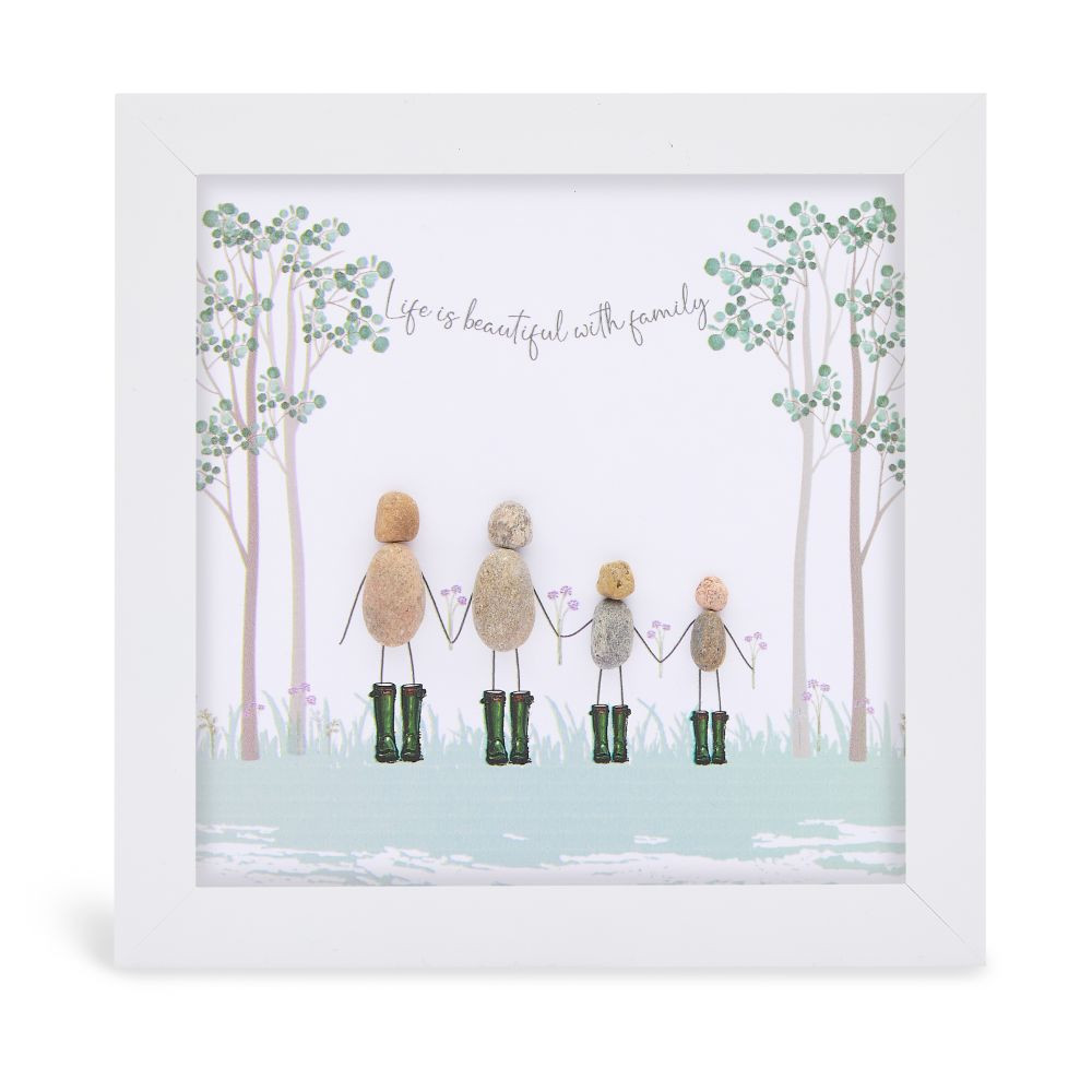 Midi Pebble Art Family of 4 in Wellies -"Life is beautiful with family"