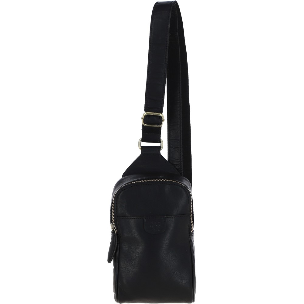 Leather Sling Body Bag - Black