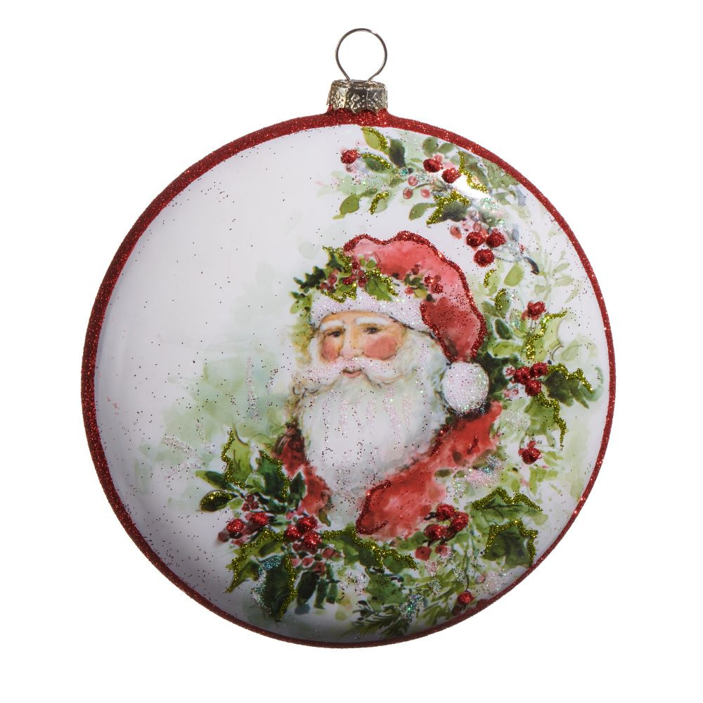 Watercolour Holiday Santa Disc Christmas Tree Decoration - 5"