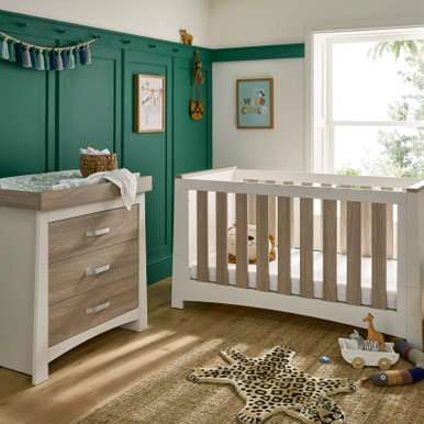 CuddleCo Ada 2pc Set 3 Drawer Dresser, Cot Bed White/Ash| Nursery ...