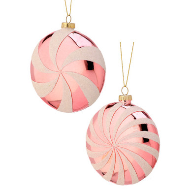 Glass Peppermint Disc Christmas Tree Decoration - 4"