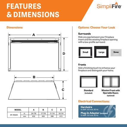 SimpliFire 25" Electric Fireplace Insert - SF-INS25