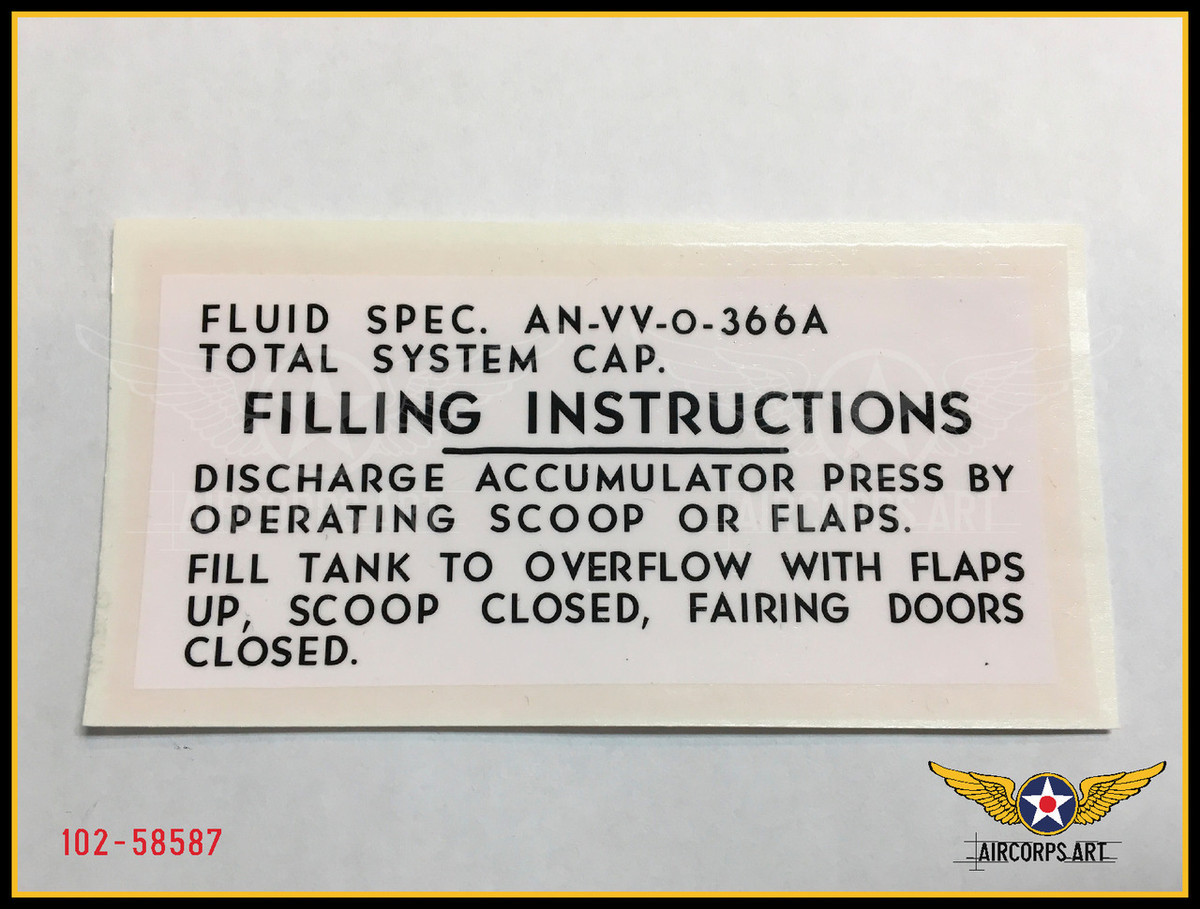 102-58587 - DECAL - HYD. FLUID RESERVOIR FILLING INSTRUCTIONS ...