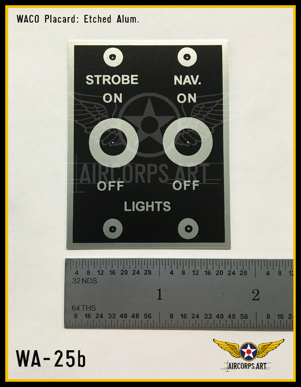 Waco Aircraft Co Strobe ON OFF Nav Lights Placard - WA-25b - AirCorps Depot