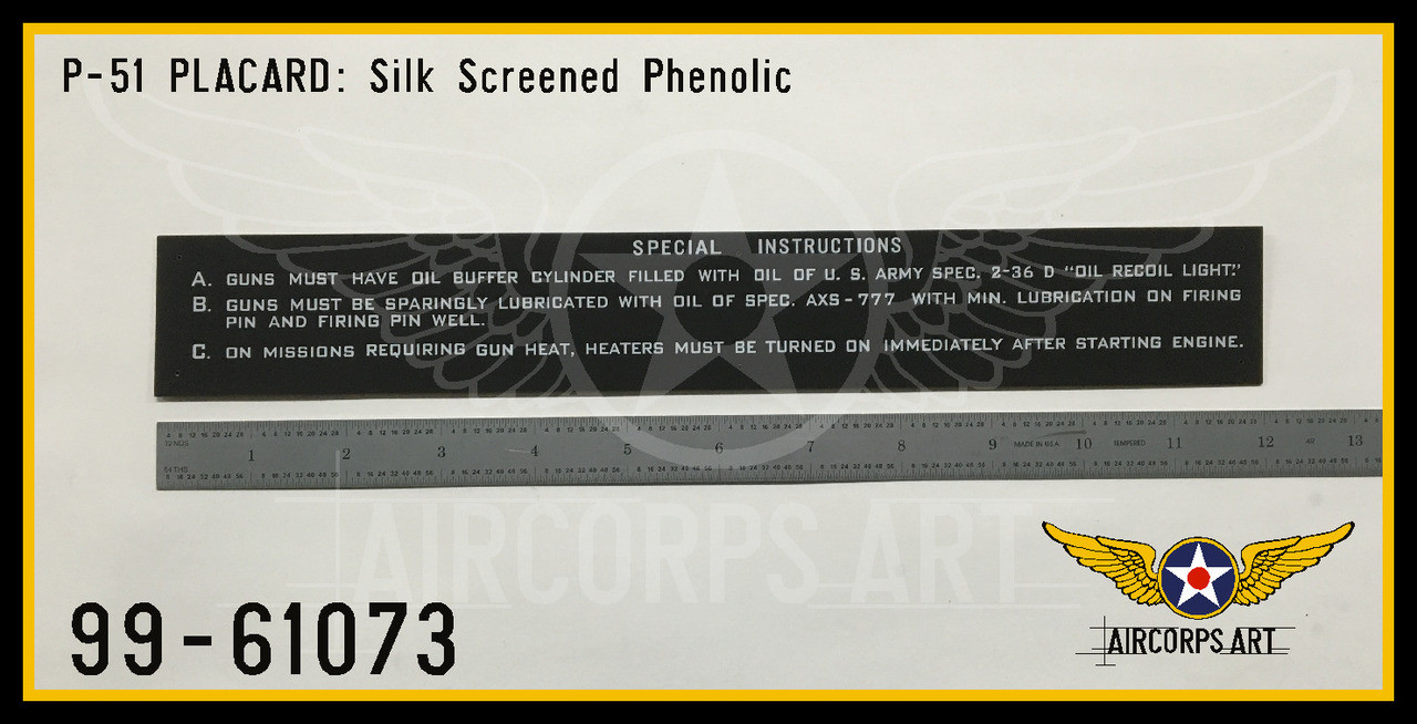 99-61073 - PLATE - WING FIXED GUN LUBRICATING INSTRUCTION NAME ...