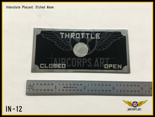 Interstate Throttle Closed Open Placard - AirCorps Depot