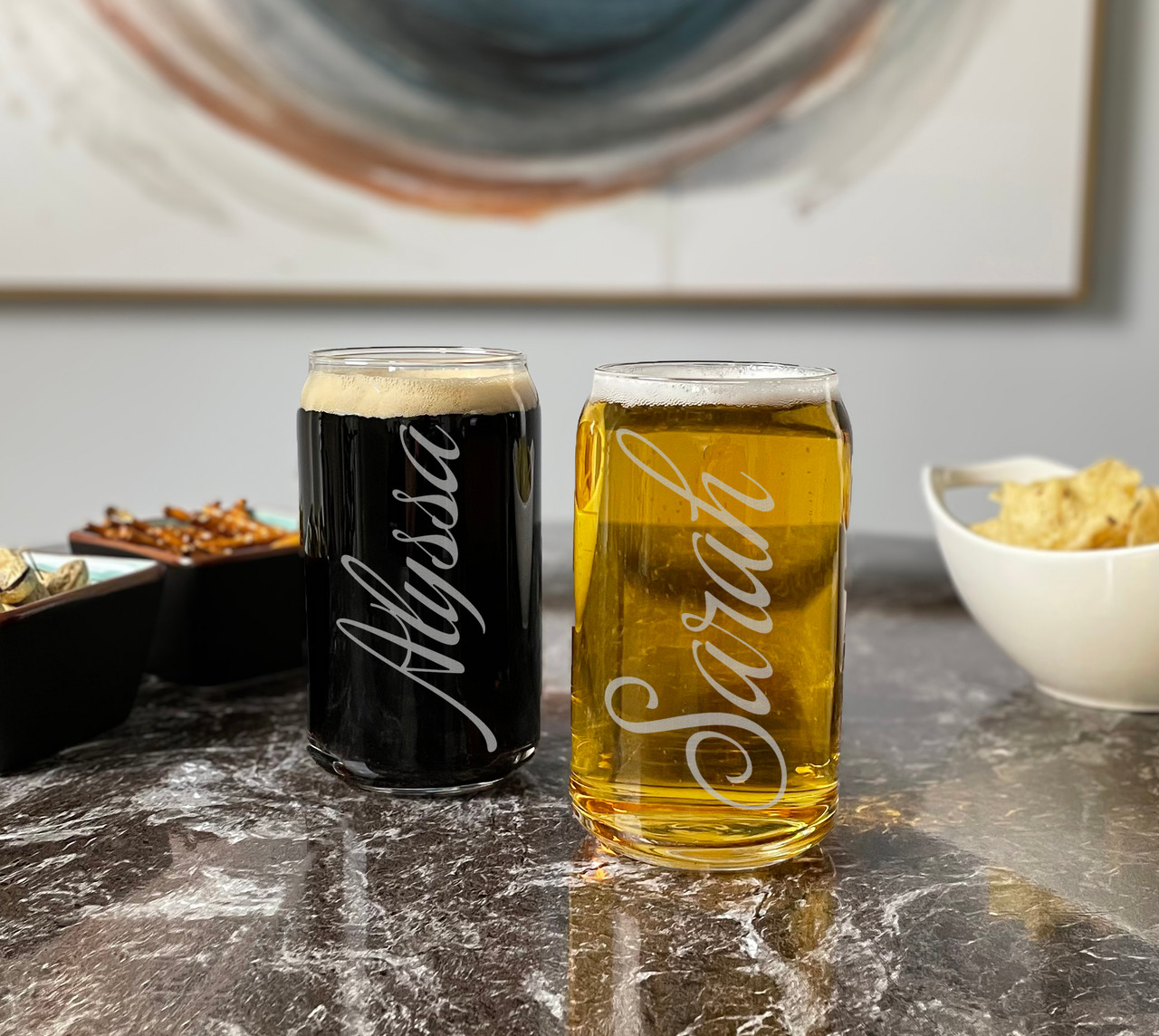 Etched Beer Glasses | Script Font Style Beer Glass - Chic Makings