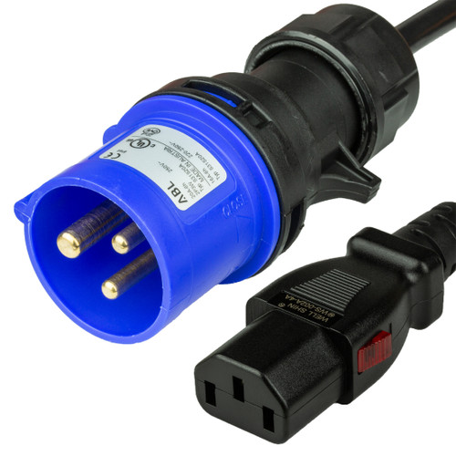 5FT (1.5m) IEC 60309 6H 2P+E Splashproof BLUE PLUG to C13 LOCKING 15A ...