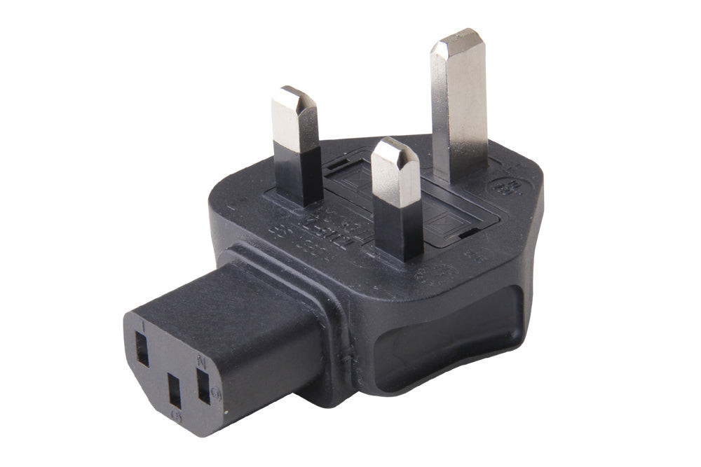 Angled IEC C13 to UK BS1363 Plug Adapter - www.americancableassemblies.com